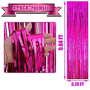 HalloweenDecorate Pack Fuchsia Foil Fringe Curtain Backdrop, 3.28Ft x 9.84Ft Metallic Tinsel Foil Fringe Streamers Curtains Party, Photo Booth Props, Birthday, 2022 Graduation Decoration Supplies