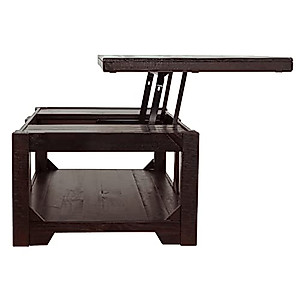 Signature Design by Ashley Rogness Rustic Rectangular Lift Top Coffee Table, Distressed Dark Brown