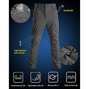 HAN·WILD Men's Tactical Pants Hiking Cargo Pant Lightweight Tear-Resistant Outdoor Combat Military Trousers Gray