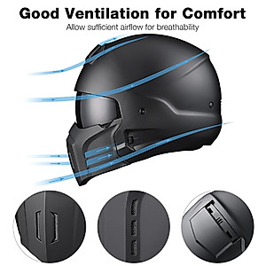 AHR Open Face Motorcycle Helmet 3/4 Half Helmet for Cruiser Scooter Street Bike Moped DOT Model Run-O6 (Matte Black, S)