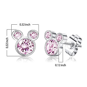 Dazlily Mouse Shape Stud Earrings 925 Sterling Silver Stud Earrings for Women Jewelry (Mouse Pink)