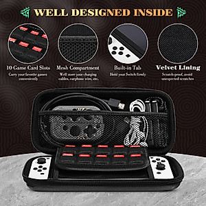 MoKo Carrying Case for Nintendo Switch OLED/Nintendo Switch, Hard Shell Travel Carry Case w/10 Games Slots, Switch Case for Tears of The Kingdom & Nintendo Switch Accessories -Black