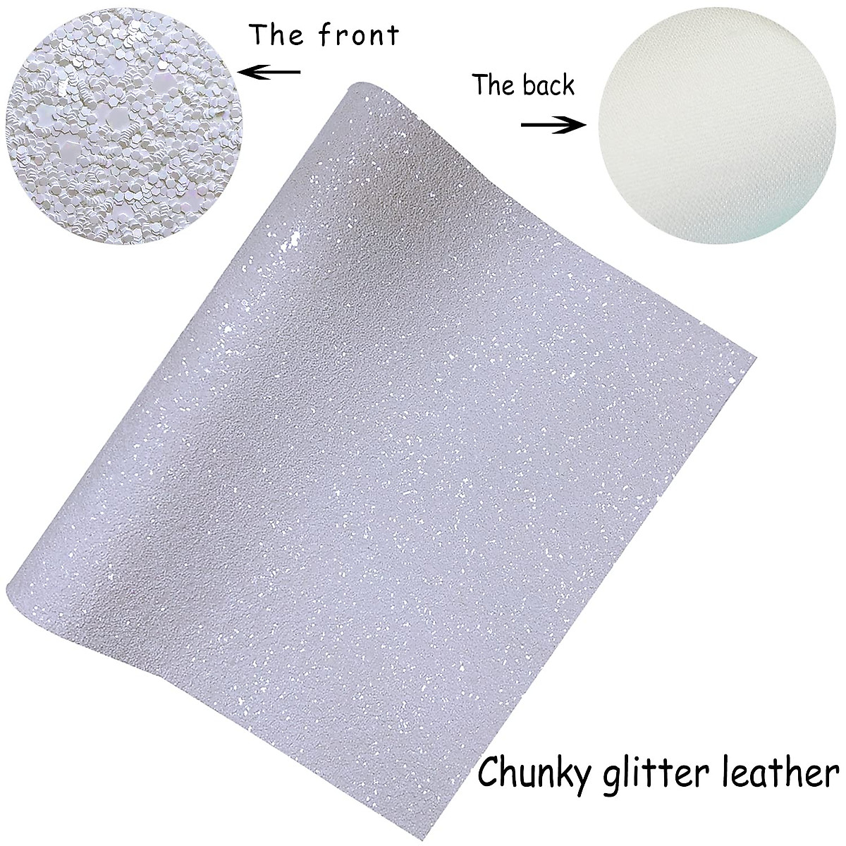 Greatdiy Sparkly Snow White Chunky Glitter Faux Leather Roll 12 x 52 inch Shiny Solid Color Winter Fabric for Bows Earrings Crafts (18015#1)