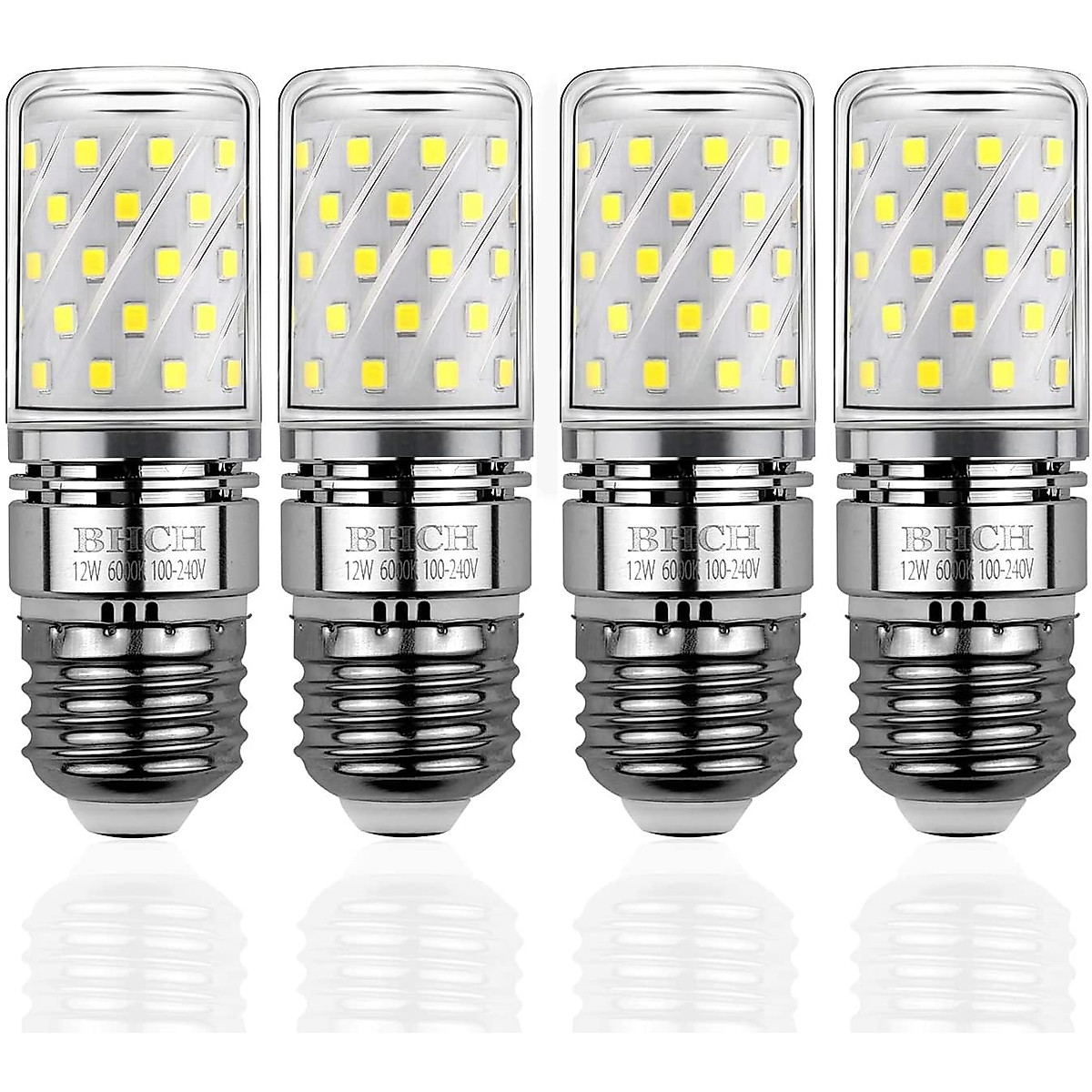 BHCH E26 LED Corn Bulbs 12W,6000K Daylight White,1200LM,Edison Screw Bulbs,100W Incandescent Bulbs Equivalent,Pack of 4