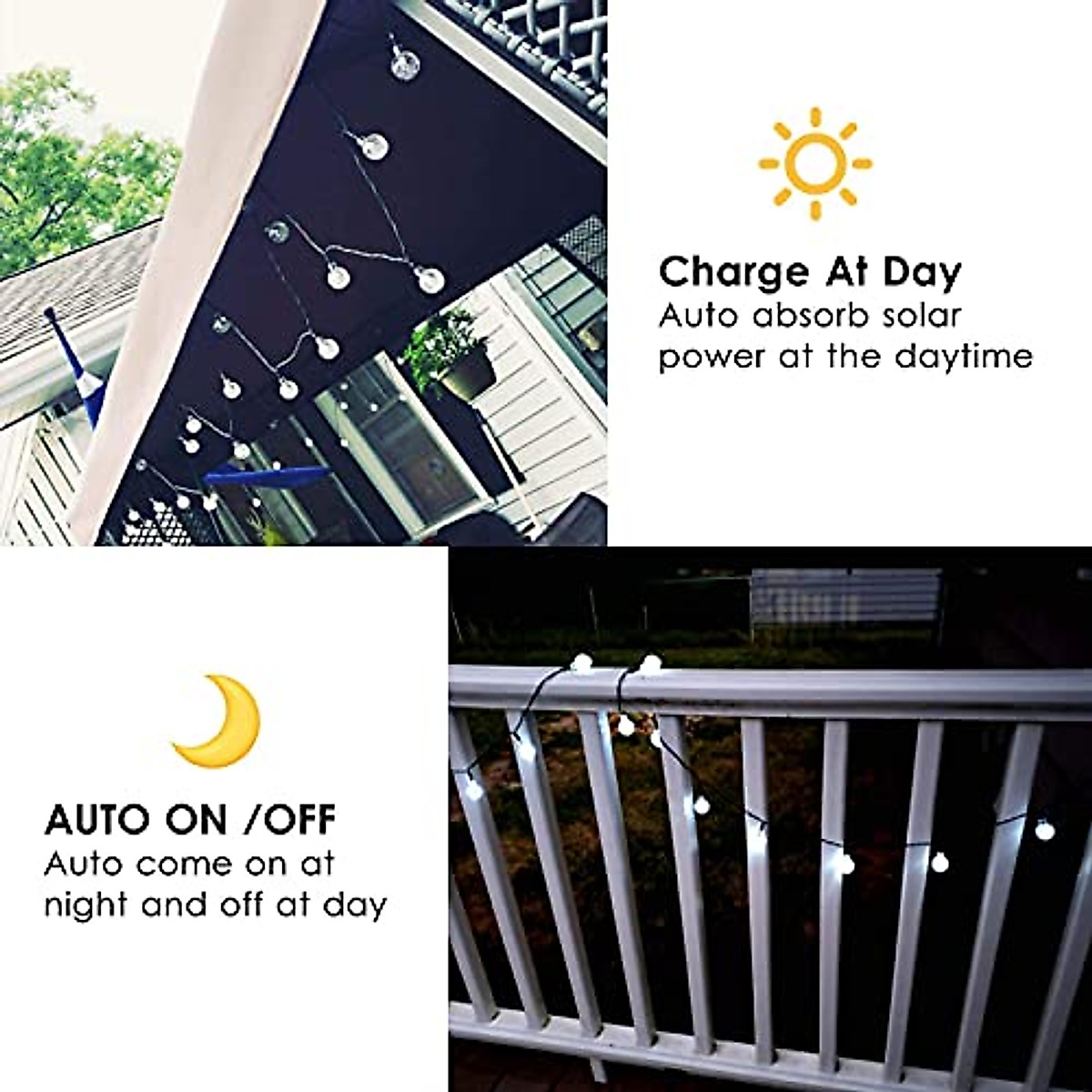 White 2-Pack 100 LED 64FT Crystal Globe Solar String Lights Outdoor, Waterproof Solar Lights Outdoor Decorative, 8 Lighting Modes Solar Powered Patio Lights for Garden Christmas Wedding Party (White)