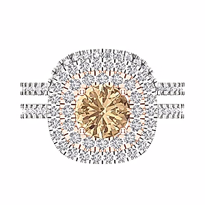 Clara Pucci 1.95 carat Round Cut Halo Solitaire Yellow Moissanite Bridal Wedding Anniversary Ring Band set 14k White Rose Gold 3.75