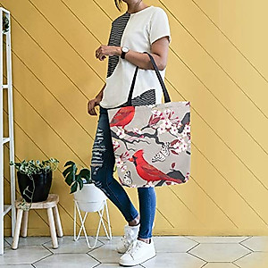 Cardinal And Blooming Cherry Canvas Tote Bag Reusable Grocery Bags Tote Carrying Bag with Handles