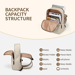 GOLF SUPAGS Womens Laptop Backpack with Separate Laptop Compartment Water Resistant Computer Backpacks Fits 15.6 Inch Notebook Travel Work College Bags (Apricot)