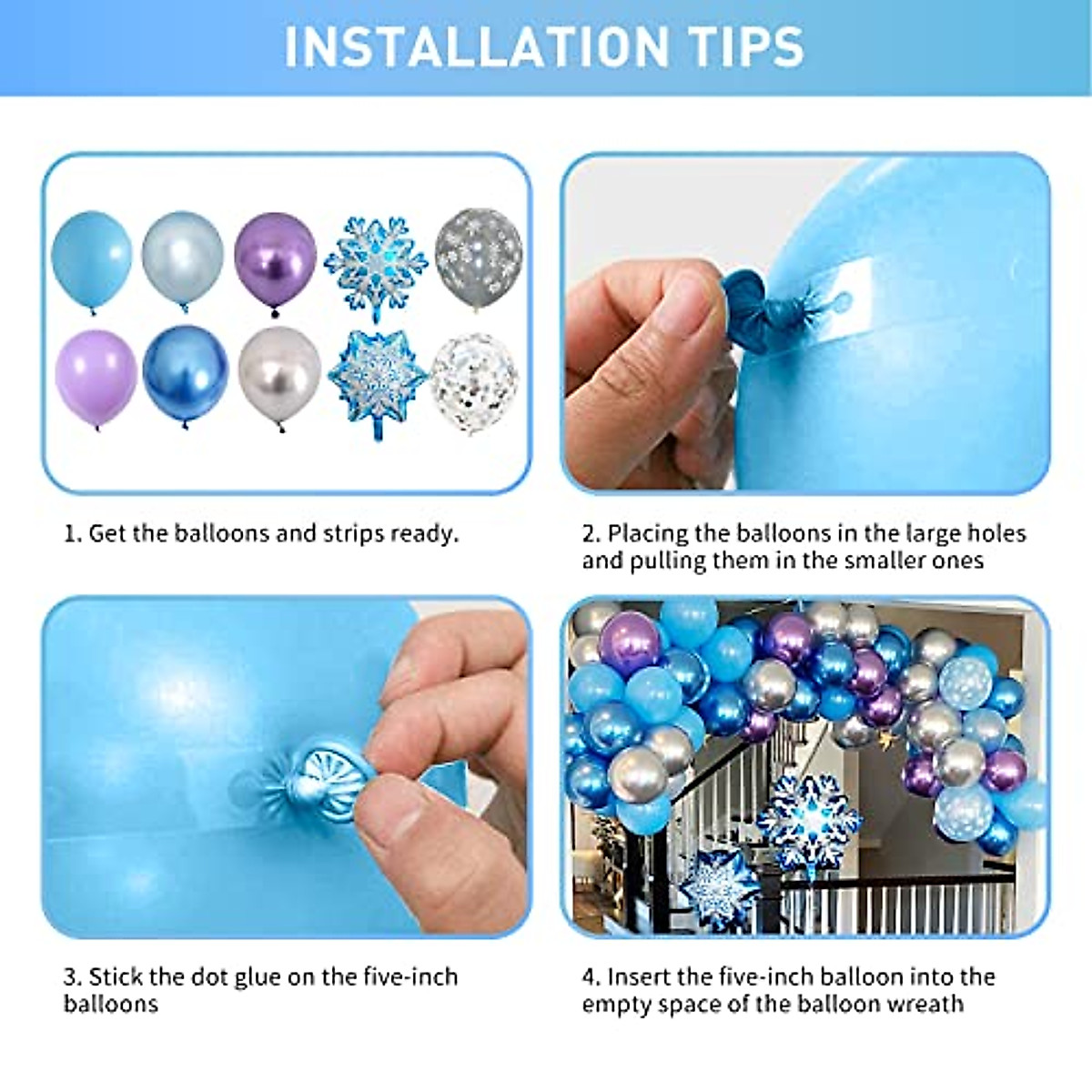 Snowflake Balloon Garland Arch Kit 94Pcs Frozen Birthday Party Decorations Metallic Blue Purple Silver Snowflake Foil Balloon for Winter Wonderland, Christmas, Holiday, Baby Shower, Snow Princess Girl