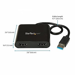 StarTech.com USB 3.0 to Dual HDMI Adapter - 1x 4K 30Hz & 1x 1080p - External Video & Graphics Card - USB Type-A to HDMI Dual Monitor Display Adapter - Supports Windows Only - Black (USB32HD2)