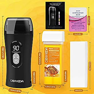 Digital Roll On Wax Kit, Honey Wax Roller Waxing Kit for Women, Roll On Wax Warmer for Hair Removal, Depilatory Soft Roll On Wax Warmer with 2 Cartridge Refill and 100 pcs Wax Strips - Super Easy To U