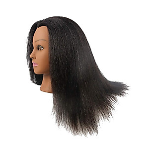 Kalyx African Mannequin Head Real Hair for Cosmetology Manikin Maniquins Hairdresser Practice Training Head Doll Head and Table Clamp Stand(B12)