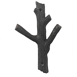 Comfy Hour Antique and Vintage Collection Cast Iron Double Key Coat Hooks Clothes Rack Wall Hanger - Branch, Heavy Duty, Recycled