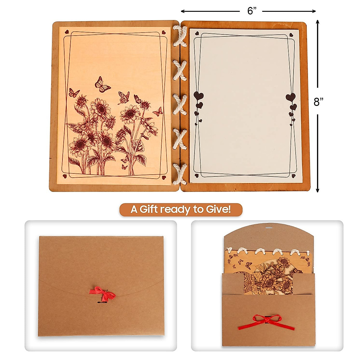 DEPLEE Sunflower Wooden Cards with Unique Design for Birthday or any Occasions, Happy Anniversary cards, Anniversary greeting Cards to Show Appreciation for Mothers, Eco Friendly| 6x8 in