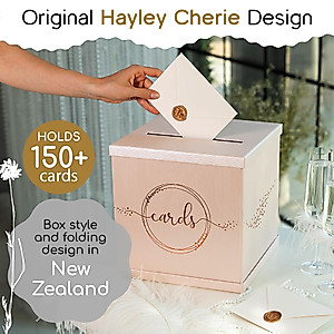 Hayley Cherie - Pink Gift Card Box with Rose Gold Foil Design- Textured Finish - Large Size 10" x 10" - For Wedding Receptions, Baby & Bridal Showers, Sweet 16, Birthdays, 21st Parties, Money