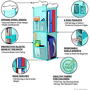 ABRA Company 2 Shelf Hanging Locker Organizer for School, Gym, Work, Storage - Upgraded Eco-Friendly Fabric Healthy for Children (Ocean Turquoise)