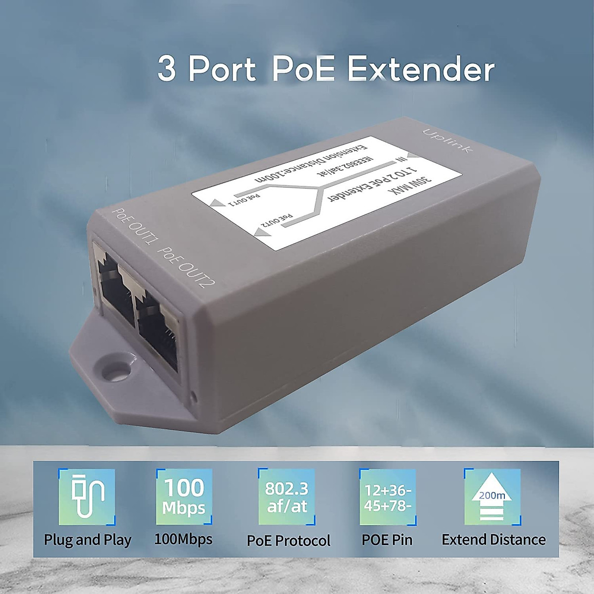 2 Port PoE Extender PoE+ Repeater 100Meters(328 ft) Extender 1 in 2 Out Comply IEEE 802.3af/at Standard 10/100Mbps for Security PoE Camera Over Cat5/Cat6 or UTP Cables …