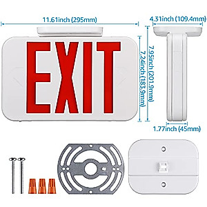 TORCHSTAR LED Exit Sign, Emergency Exit Light with Battery Backup, Double Face, UL 924, AC 120/277V, Damp Location, Hardwired Red Letter Exit Lights for Business, Pack of 2