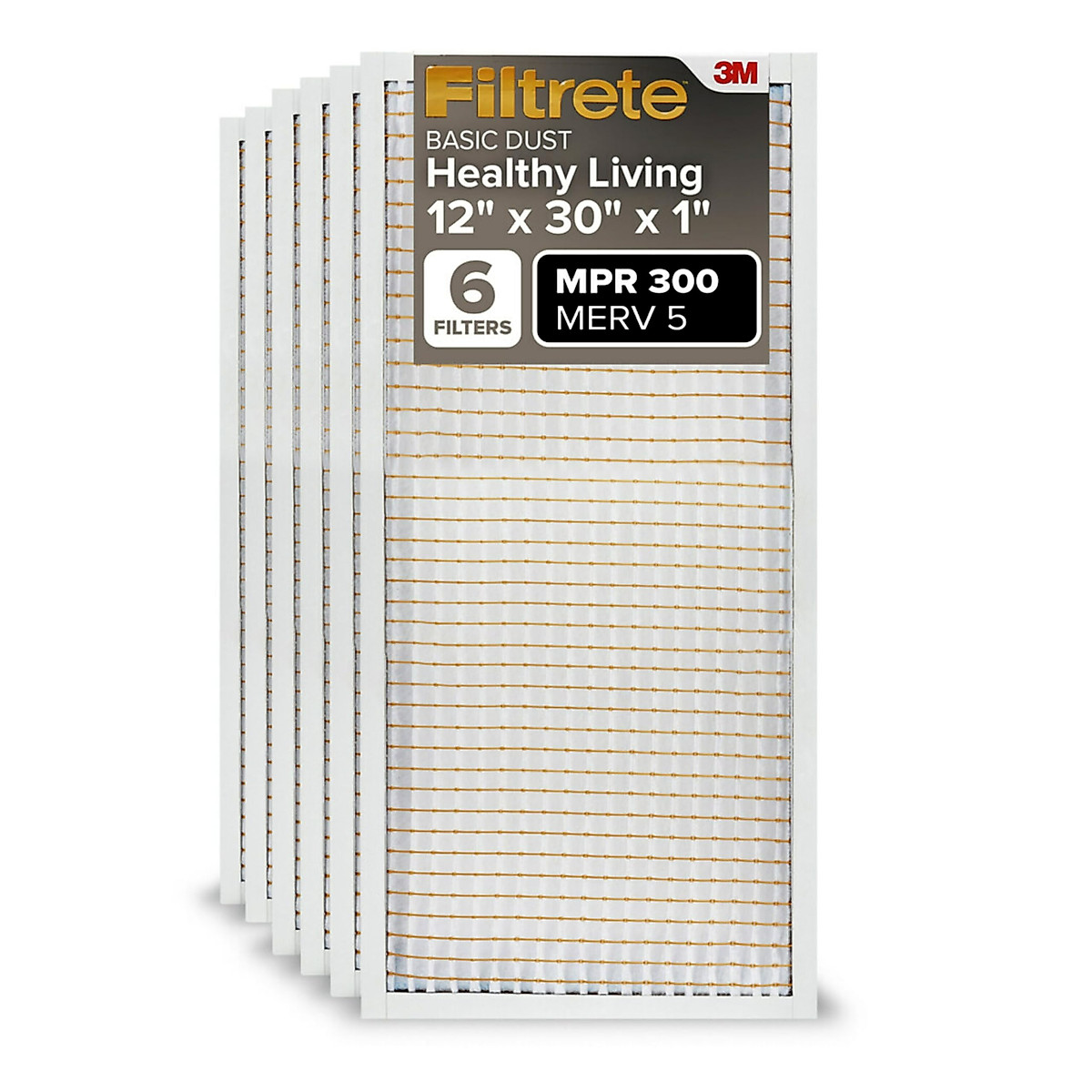 Filtrete 12x30x1 AC Furnace Air Filter, MERV 5, MPR 300, Capture Unwanted Particles, 3-Month Pleated 1-Inch Electrostatic Air Cleaning Filter, 6-Pack (Actual Size11.81x29.81x0.813 in)