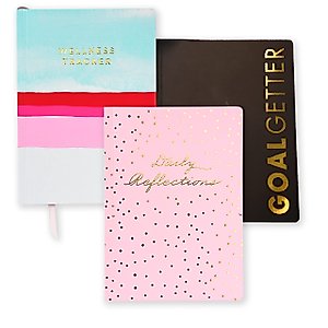 Gartner Studios Guided Journals for Fitness, Gratitude and Reflection, Assorted Colors with High Shine Gold Foil, Soft Touch Flex Covers, 5.75" x 8", 96 Pages, 3-Pack