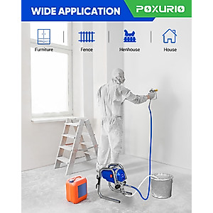 POXURIO 1200W Airless Paint Sprayer, 3300PSI High Efficiency Electric Paint Sprayer with Extension Rod, Thinning-Free Stand Airless Sprayer for Home Exterior and Interior, Garage, Deck, Furniture