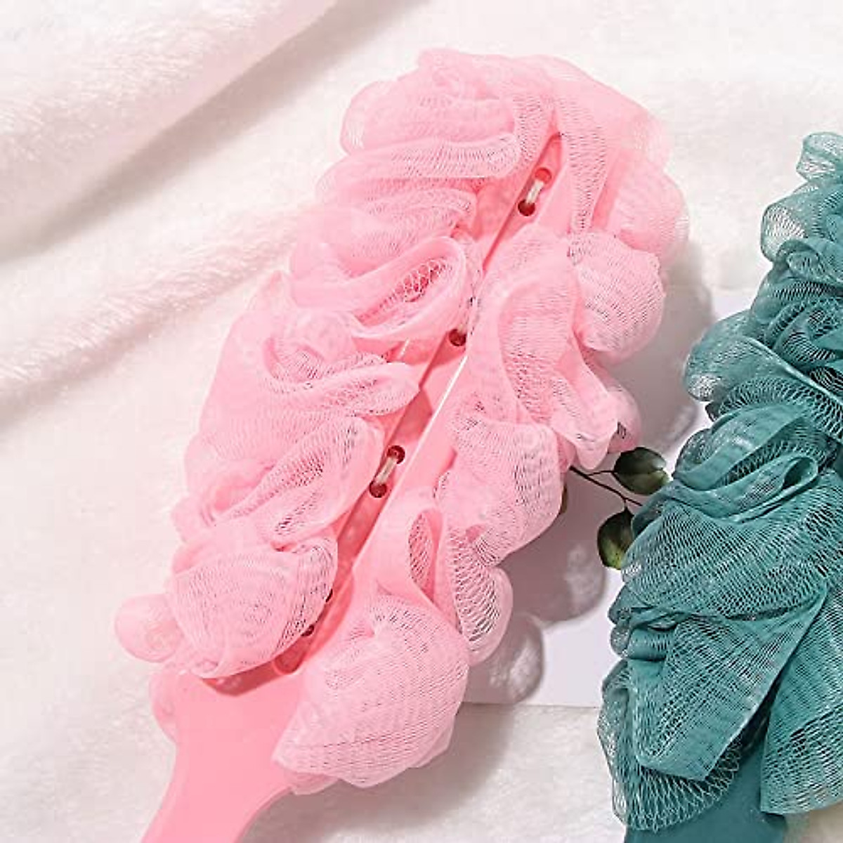 INGVY Dry Brushing Body Brush 1PC Soft Mesh Long Handle Back Brush Exfoliating Sponge Scrubber Hanging Loofah Cleaner Body Bath Shower Bathroom Supplies (Color : Pink)