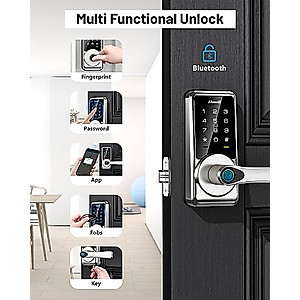 Smart Door Lock for Front Door, Zowill 7-in-1 Fingerprint Deadbolt with App Control, Keyless Entry Door Lock with Handle, Biometric, Auto Lock, Easy Installation, for Home, Office and Airbnb