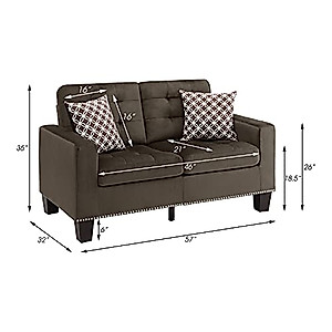 Lexicon Leighton Fabric Loveseat with 2 Pillows, 57" W, Chocolate