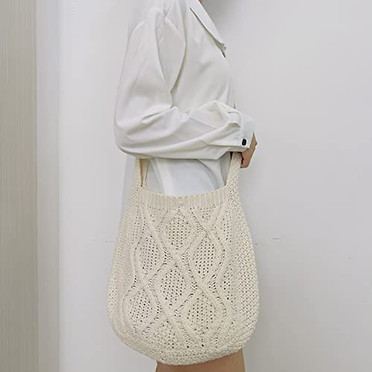 Crochet Tote Bag for Women Knitted Shoulder Bags Aesthetic Crocheted Bags Purse Fairy Grunge Hobo Bag Crochet Crossbody Bag