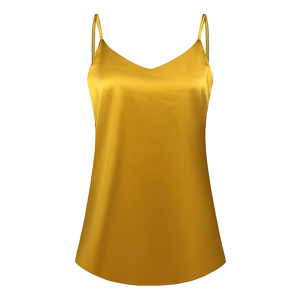 7th Element Womens Silk Satin Camisole Plus Size Tank Tops V Neck Casual Cami Sleeveless Blouses Summer Basic Tank Shirt(Mustard Yellow,L)