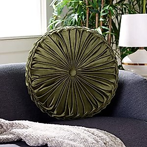 SAFAVIEH Home Collection Leila Calliste Green Button Tufted 18-inch Decorative Accent Insert Throw Pillow, 1'6" Round