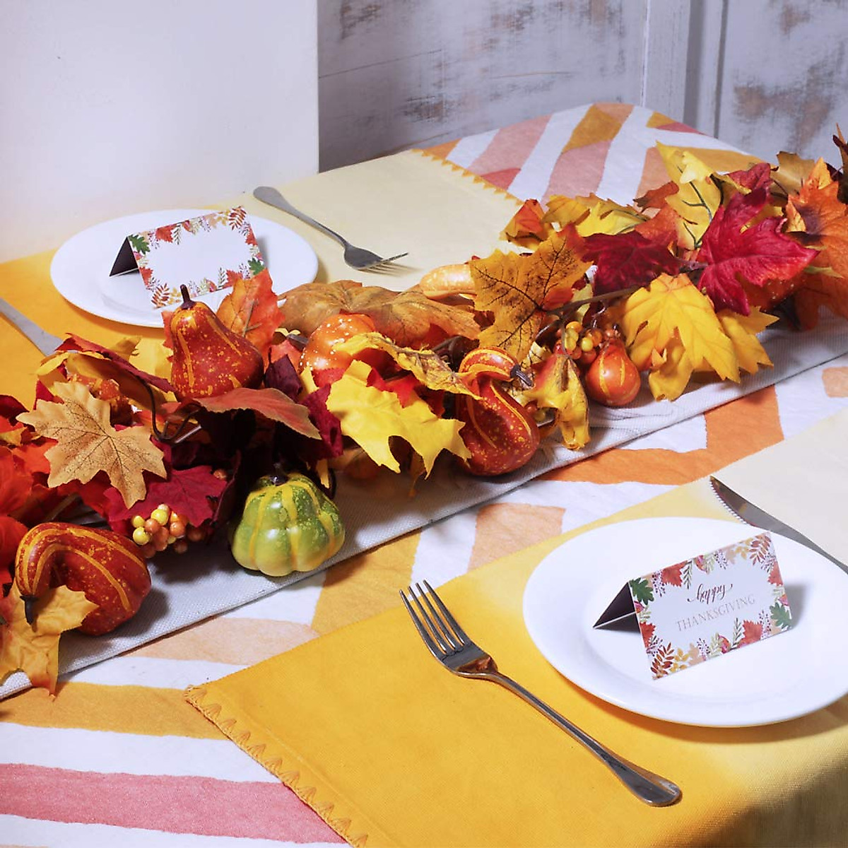100 Pcs Autumn Thanksgiving Place Cards Fall Leave Escort Cards with Floral Leaf Prints Table Guest Seating Name Cards Number Cards Buffet Food Cards 3.5" x 2" for Harvest Party Table Setting
