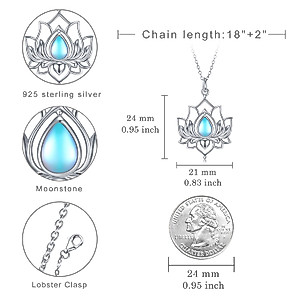Moonstone Lotus Necklaces for Women,925 Sterling Silver Lotus Pendant Necklace with Rainbow Moonstone, Sterling Silver, Moonstone
