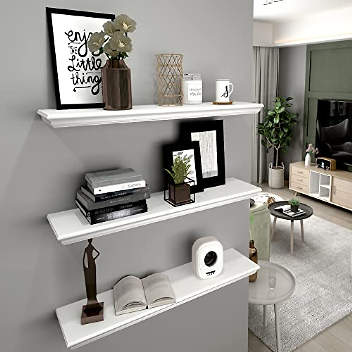 WELLAND 8" Deep Floating Shelves Wall Mounted Shelf (White, 48inch)