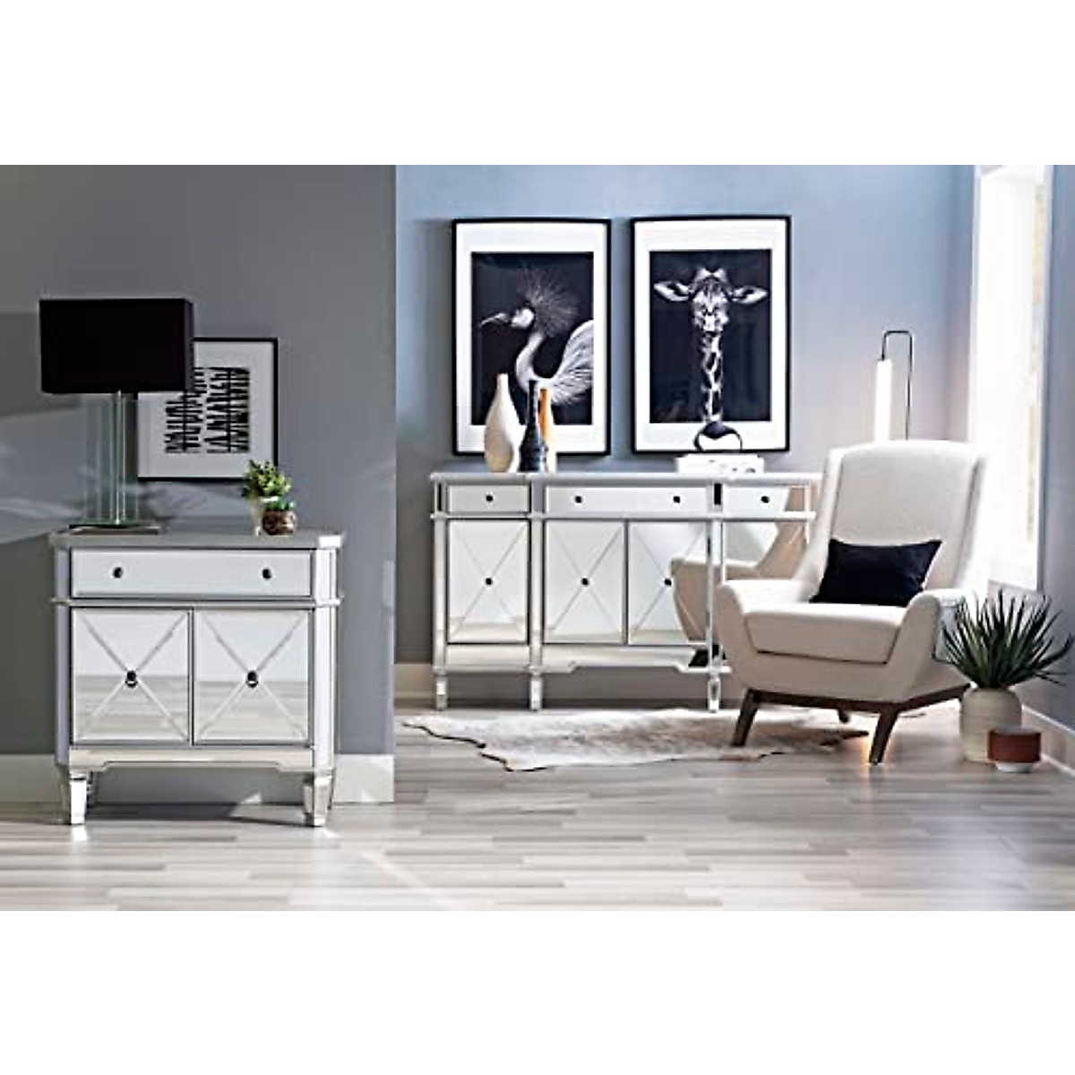 Powell Company Mirrored 4-Door 3-Drawer Console