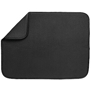 Envision Home Absorbent, Reversible Microfiber Dish Drying Mat for Kitchen,18 Inch x 24 Inch, X-Large, Black
