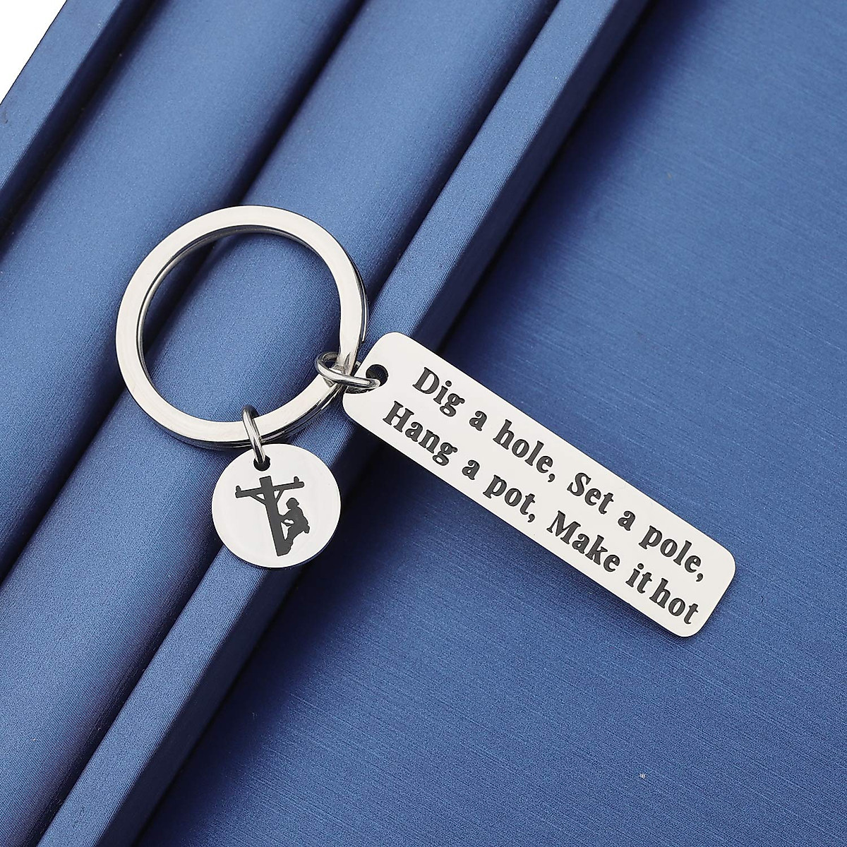 MYOSPARK Lineman Keychain Dig A Hole Set A Pole Hang A Pot Make It Hot Lineman Graduation Gift Electricians Tower Techs Jewelry Gift For Lineman Wife Mom Girlfriend (Lineman Keychain)