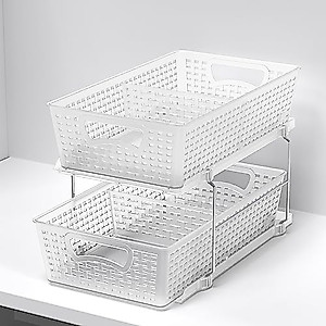 Simple Houseware 2 Tier Bathroom Organizer Tray Pull-Out Sliding Drawer/Under-Sink Storage, Clear