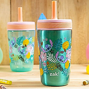 Zak Designs Disney Lilo and Stitch Kelso Tumbler Set, Leak-Proof Screw-On Lid with Straw, Bundle for Kids Includes Plastic and Stainless Steel Cups with Bonus Sipper (3pc Set, Non-BPA, Stitch)