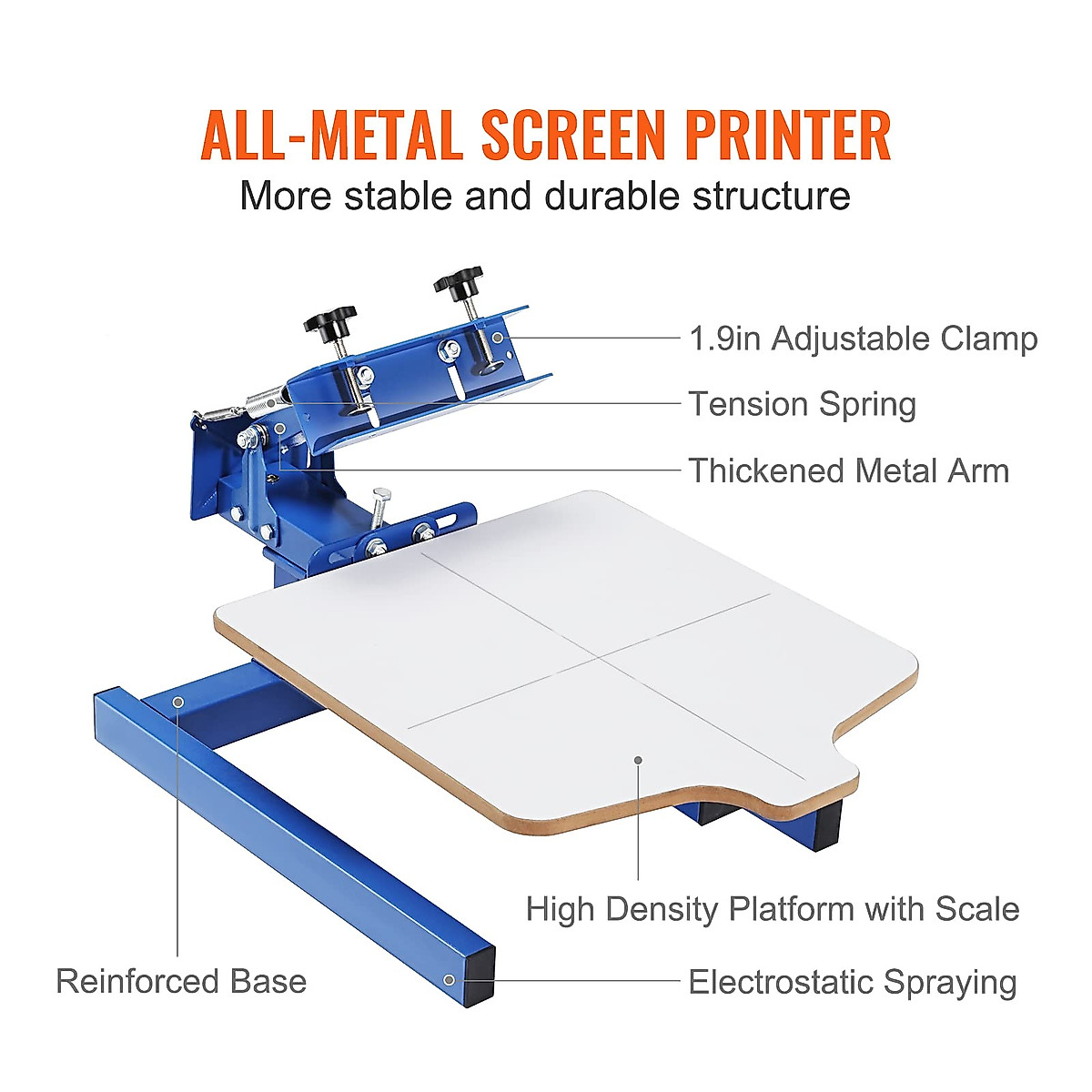 VEVOR Screen Printing Machine, 1 Color 1 Station Silk Screen Printing Press, 21.2x17.7in Screen Printing Press, Double-Layer Positioning Pallet, Adjustable Tension for T-Shirt DIY Printing