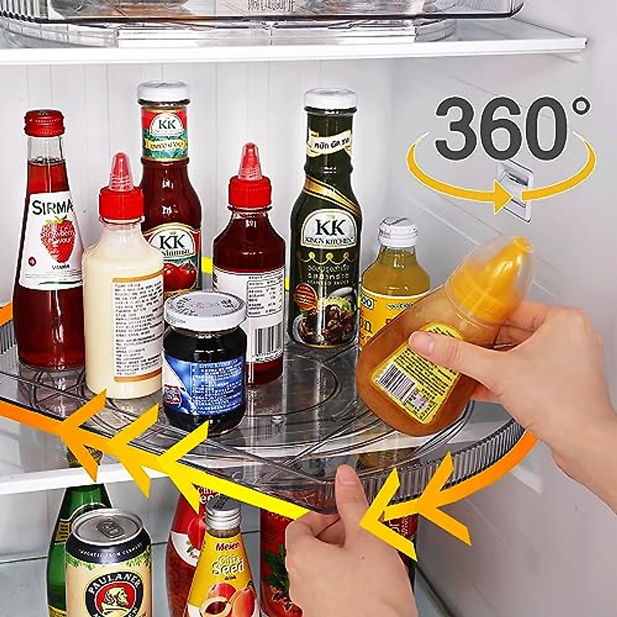Yatmung Long Square Lazy Susan Turntable for Refrigerator - 16.5 Inch Clear Rectangular Lazy Susan Storage - Cabinet, Countertop, Pantry, Kitchen - Large Fridge Lazy Susan Organizer Rectangle