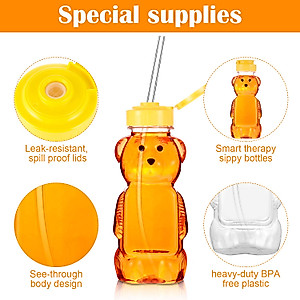 4 Pieces Juice Bear Bottles Honey Bear Drinking Bottles Plastic Reusable Drinking Cups with 4 Pieces Soft Silicone Straws for Daily Drinking Supplies (Yellow)