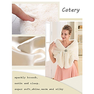 Catery Wedding Bridal Faux Fur Shawls and Wraps Women Fur Stole Winter Cover Up Accessories for Women and Girls(White) (US 4-14 (S-M), Beige)