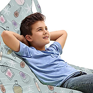 Ambesonne Beauty Lounger Chair Bag, Makeup Cosmetic Theme Hand Drawn Perfumes Scents and Snowflake Motifs, High Capacity Storage with Handle Container, Lounger Size, Pale Blue and Multicolor