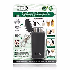 STRO Portable Reusable Metal Straw with Travel Case & Built-in Cleaning Brush, Stainless Steel Straws Drinking Straw for 20 and 30 oz Tumblers, Cans, Bottles, Cups