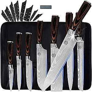XYJ Stainless Steel Kitchen Knives Set 8 Piece Chef Knife Set with Carry Case Bag & Sheath Well Balance Ergonomic Handle