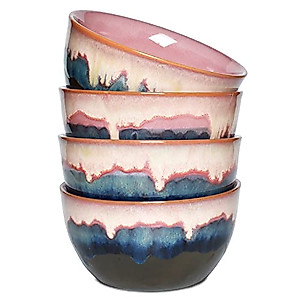 Bosmarlin Stoneware Cereal Bowls Set of 4, 26 Oz, Pink Soup Bowls for Oatmeal, Salad, Dishwasher and Microwave Safe, Reactive Glaze (26 Oz, Pink)