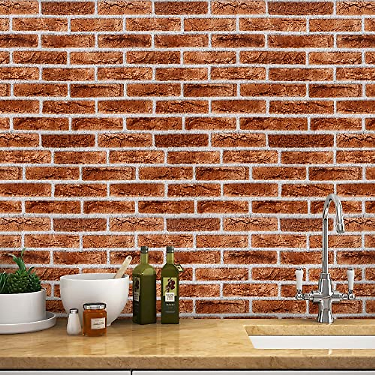 bofeifs Brick Wallpaper Peel and Sbofeifs Brick Wallpaper Peel and Stick Decorative Paper Self-Adhesive Sticker for Home Apartment Wall Fireplace Christmas Decor（Red） 17.7 x 118 inches
