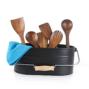 Utensil Caddy, Silverware Caddy Party, Silverware Caddy, Picnic Caddy, Flatware Caddy, Paper Plate Caddy, Galvanized Utensil Caddy, Metal Caddy, Outdoor Utensil Caddy - 13.5 Inches - Matt Black