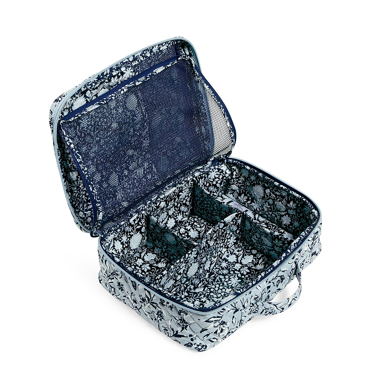 Vera Bradley Women's Cotton Deluxe Travel Cosmetic Makeup Organizer Bag, Perennials Gray - Recycled Cotton, One Size